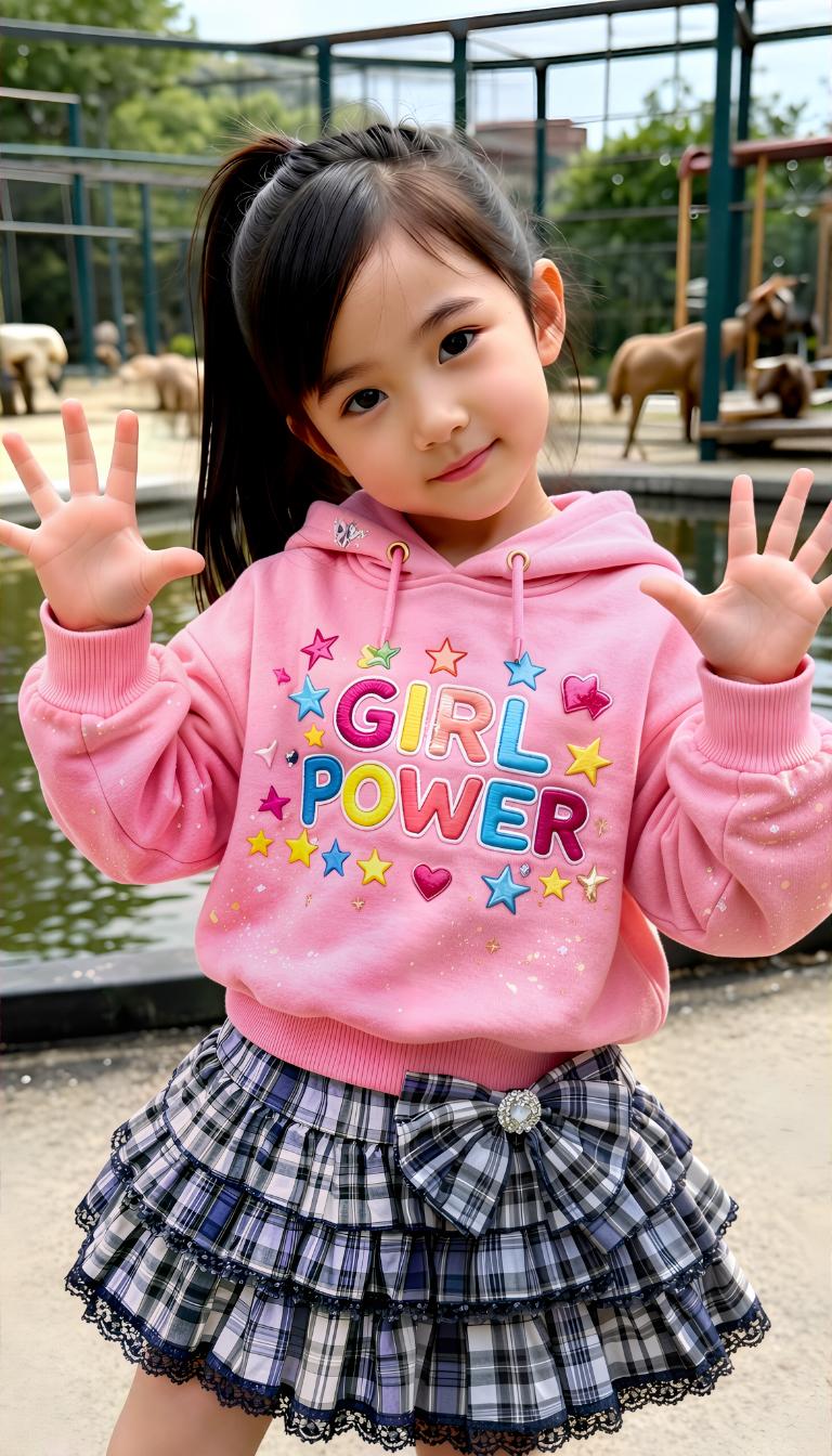 ダサロゴパーカーとチェックスカートのどうぶつ園コーデ Dorky Logo Hoodie and Checkered Skirt Zoo ...